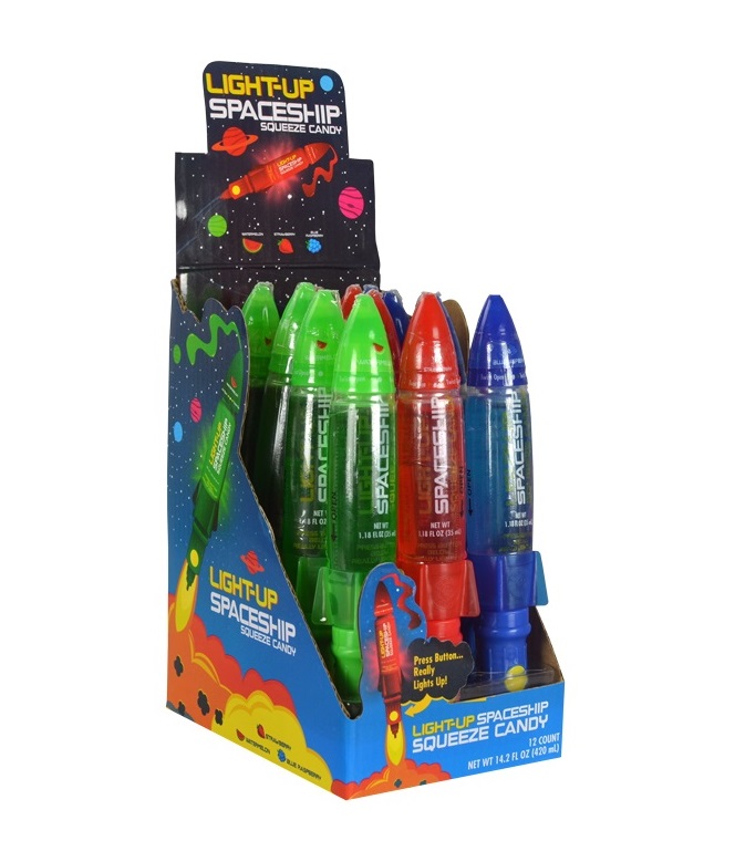 LIGHT-UP SPACESHIP SQUEEZE CANDY 12CT - Gold Star Distribution Inc